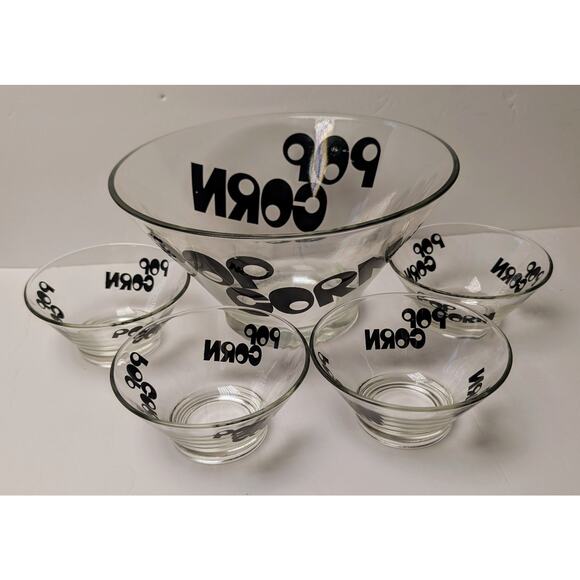 Wheaton | Dining | Vtg Wheaton Glass Popcorn Serving Bowl Set 5 Black ...